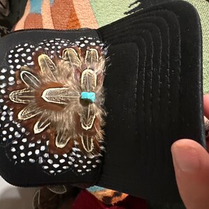 FEATHER Trucker Hat With Turquoise Stone, Western Fashion Black White ...
