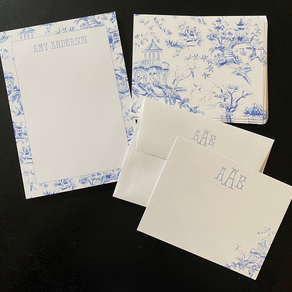 Personalized Notepad Blue Chinoiserie Toile Pattern - Monogram - Your ...