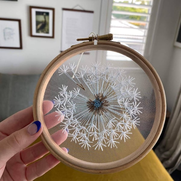 Exquisite Hand Embroidered Dandelion in a Dew on Tulle. Bohemianwall ...