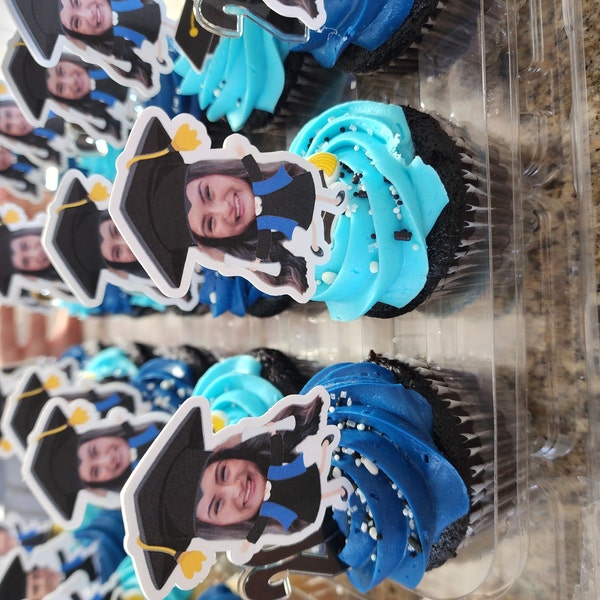 Graduation Photo Cupcake Toppers | Custom Photo Face Cupcake Toppers ...