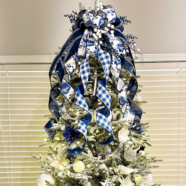 Chinoiserie Luxury Christmas Tree Topper,blue Willow, Designer,blue and ...