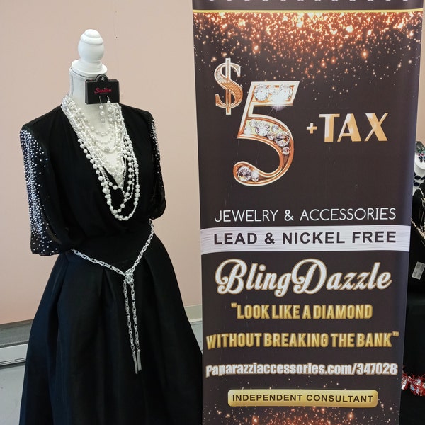 Custom Jewelry X Stand With Vinyl Banner 24"x57" Gold Glitter Jewelry ...