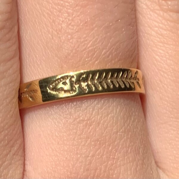 Gold Fish Ring, Embossed Ring, Fish Band, Gold Band, Stackable Band ...
