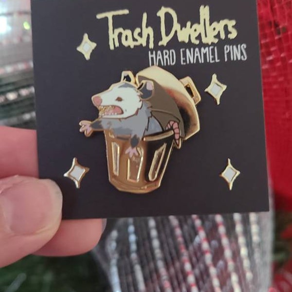 Opossum and Raccoon in Trashcan Pin - Trash Dwellers - Gold Plated Hard ...
