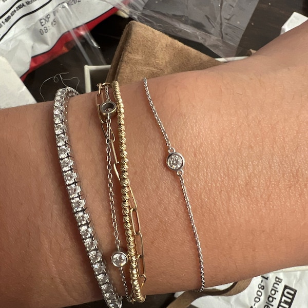 Diamond Single Bezel Bracelet, Simple Diamond Bracelet, Solitaire ...