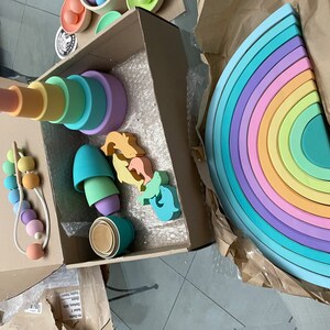 Wooden Blocks Rainbow PASTEL Blocks Organic Wooden Toddler Toys Waldorf ...