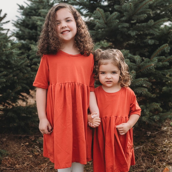 Girls Pocket Knit Dress in Rust, Available in Other Solid Colors ...