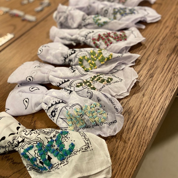 Monogrammed Bandana (hand Embroidered) | Group Gift | Multiple Colors ...