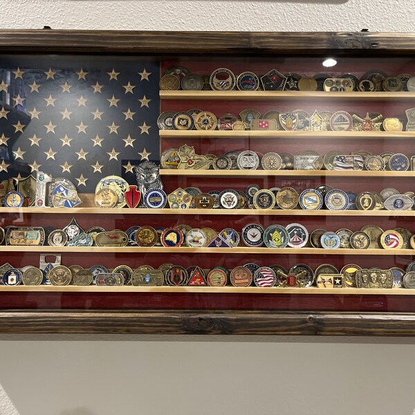 XL US Flag Challenge Coin Display Case W/ Sliding Plexgilass Door ...