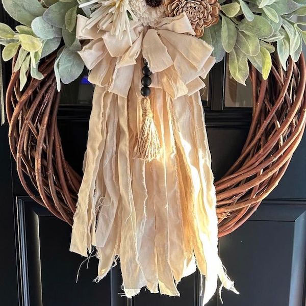 Wedding Rag Wreath Bow - Cream Rag Bow - Farmhouse Wedding Decor ...