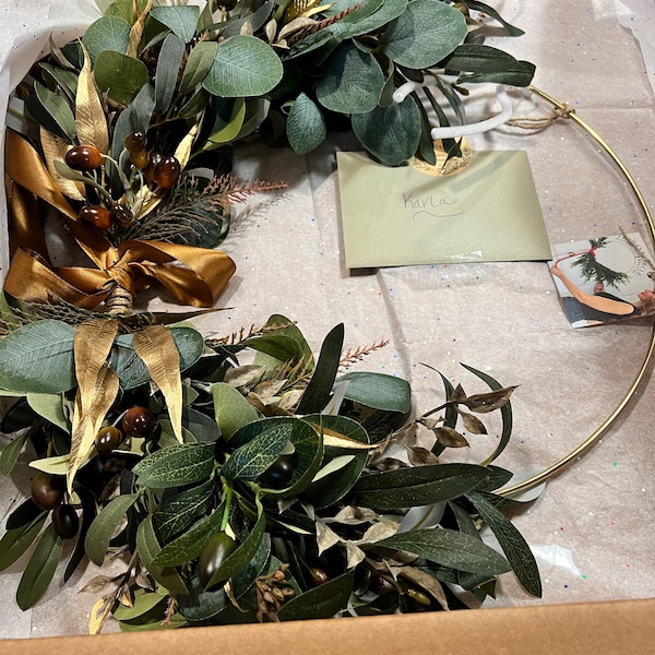 SET OF 2 | Small Kitchen Cabinet Christmas Lambs Ear Gold Hoop Wreaths ...