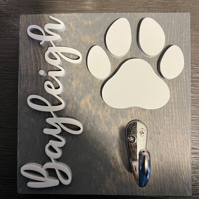 Dog Leash Sign With Hook, Dog Paw Leash Holder, Personalized Dog Leash ...
