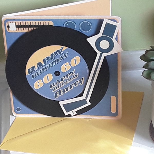 Personalised Record Player Birthday Card, Custom Birthday Card, Musical ...