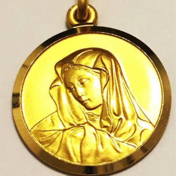 14k Gold Virgin Mary Pendant, Gold Mother Mary Pendant, Virgin Mary ...
