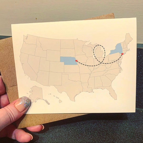 I Miss You - Long Distance Map Card, State to State, Travel Card, Love ...
