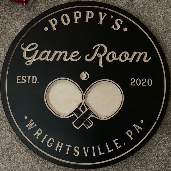 Game Room Sign, Man Cave, Personalized Signs, Ping Pong, Round Wood ...