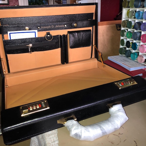 Croco Leather Attache Briefcase With Custom Engraving L Leather Laptop ...