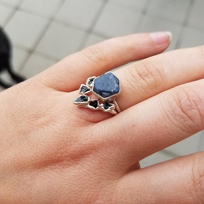 Solid Gold/ Sterling Silver Taw Stone Chevron Ring/boho Style Ring ...