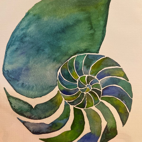 Nautilus Shell Art Print, Geometric Ocean Painting - Etsy