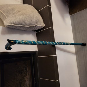 Wooden Cane Bat Carved Handle and Staff Wood Walking Stick Hand Carved ...