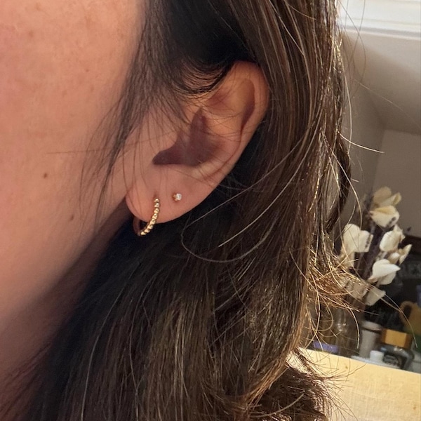 14K Gold Tiny Diamond Studs, Diamond Studs, Second Hole Studs, Dainty ...
