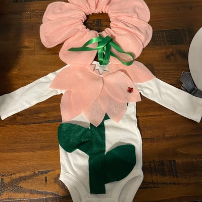 Pink Flower Costume With Green Bodysuit, Green Long Sleeve Tee Big Kids ...