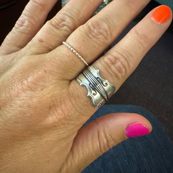 Violin Ring, Viola Ring, Adjustable, Sterling Silver Finish, Antiqued ...