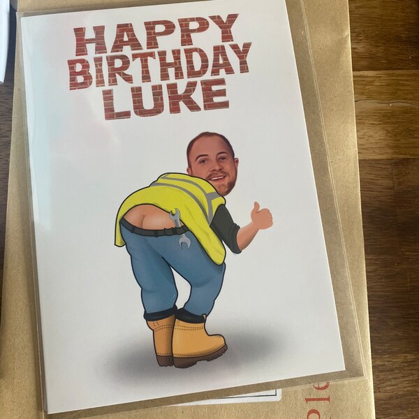 Funny Custom Mechanic Builder Bum Card Your Image Birthday Any Occasion ...