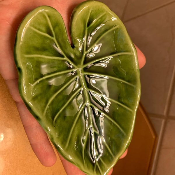 Set of Four Small Ceramic Leaf Dish, Bathroom Decor, Green Dish,ring ...