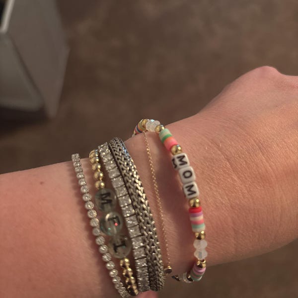 Spring Letter Bead Bracelet Custom Heishi Bracelet Stack Custom Name ...