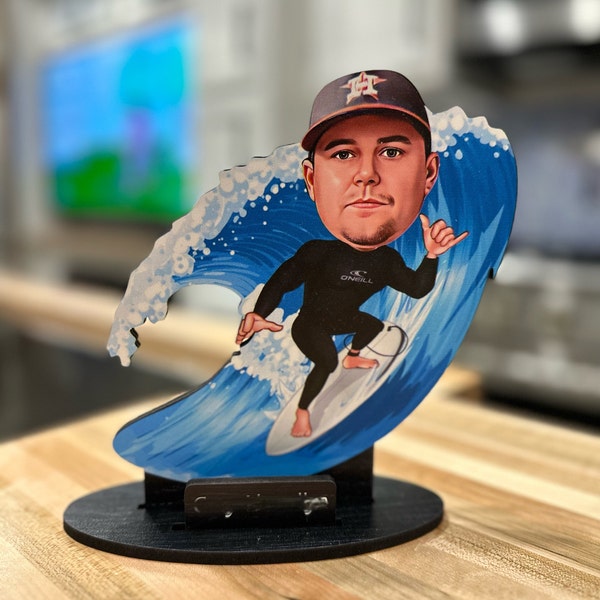 Personalized 3D Wooden Cartooned Surfer Figurine Trinket, Custom ...