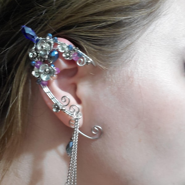 Elf Ears Cuff With Moon Star Chain Gothic Witch Wrap Earrings Fairy Ear ...