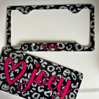 Black Cow Print Pink Floral Personalized License Plate and - Etsy