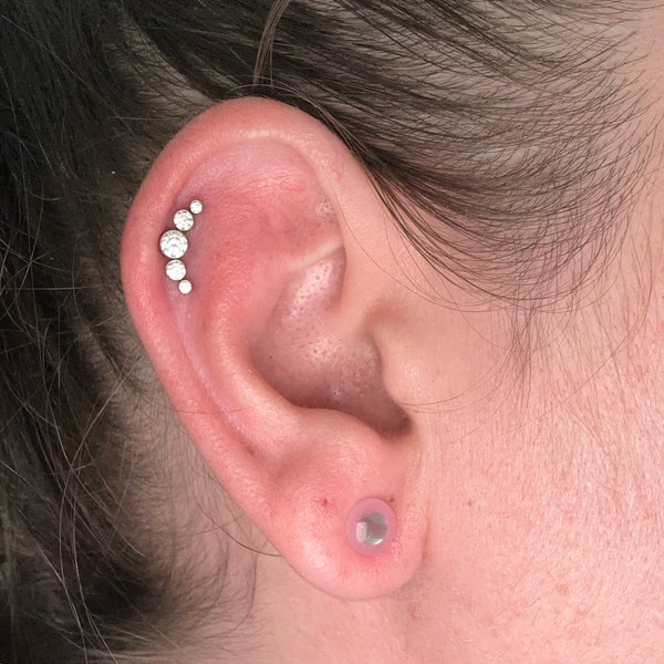Implant Grade Titanium Curved Bezel Crystal Labret for Conch, Flat ...