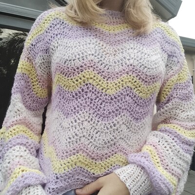 What Morgan Makes Ripple Crew Crochet Sweater PDF Pattern - Etsy