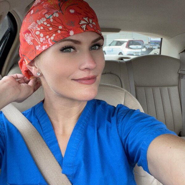 Ponytail Scrub Cap/ Scrub Hat Floral and Feather Women Scrub Cap ...