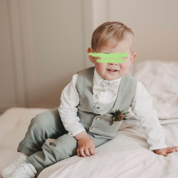 Baby Boy Green Suit Set: Handmade Cotton Vest Outfit - Etsy