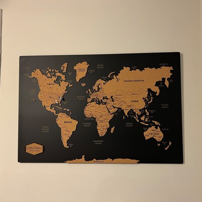 World Map Push Pin World Map Wall Art Wooden Travel Map - Etsy