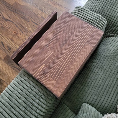 Couch Arm Rest Table With Magazine Stand, Modern Wood Armrest Table ...