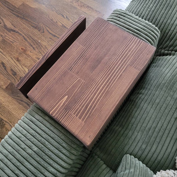 Couch Arm Rest Table With Magazine Stand, Modern Wood Armrest Table ...