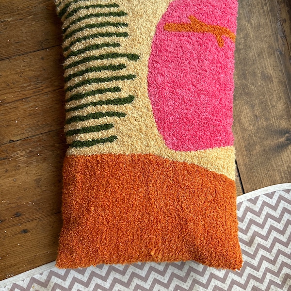 Pink Orange & Multi Color Crewel Embroidered Boho Textured Throw Pillow ...