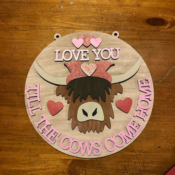 Highland Cow Valentine Door Sign SVG, Valentine Highland Sign, Fluffy ...
