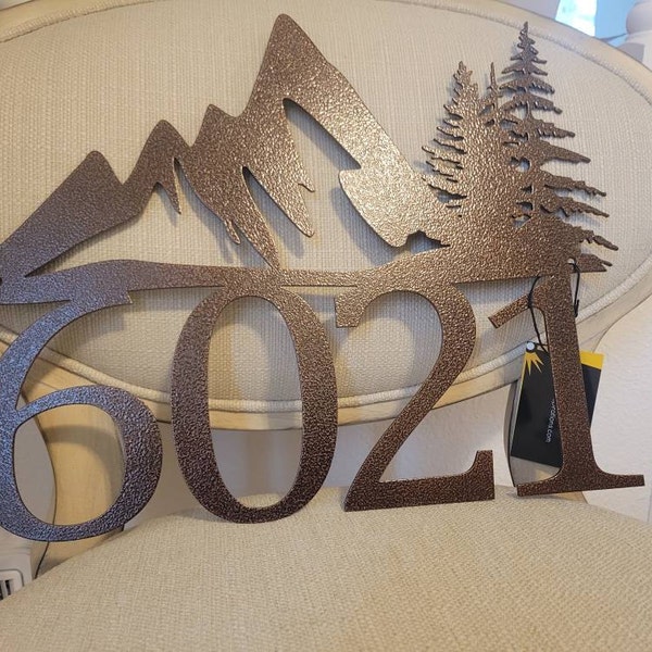Custom Mountain House Number Metal Sign, Pine Tree, Address Plaque ...