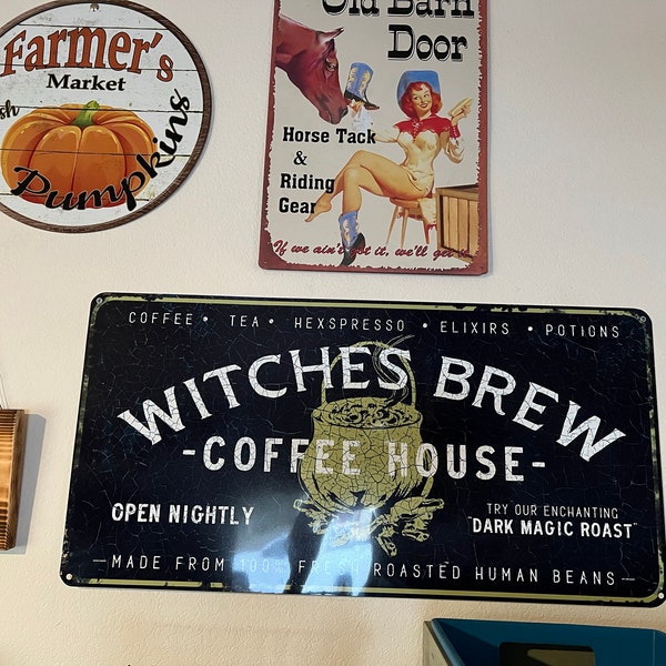 Vintage Witches Brew Coffee House Sign Large 12" X 24" | Halloween ...