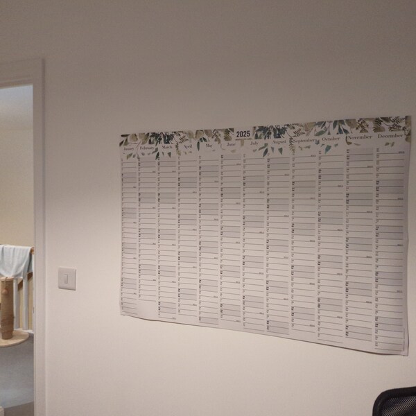 Perpetual Birthday Calendar, Wall Planner Botanical Leaves Green ...