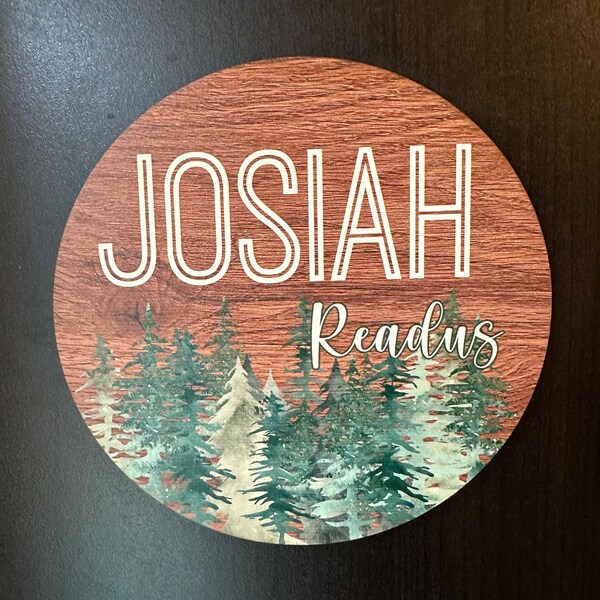 Forest Round Wood Name Sign, Wood Baby Name Sign, Wilderness Baby Sign ...
