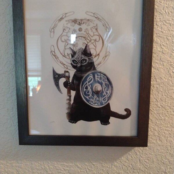 Viking Cat Art Print Norse Knotwork Battle Cat Wielding Axe and Shield ...