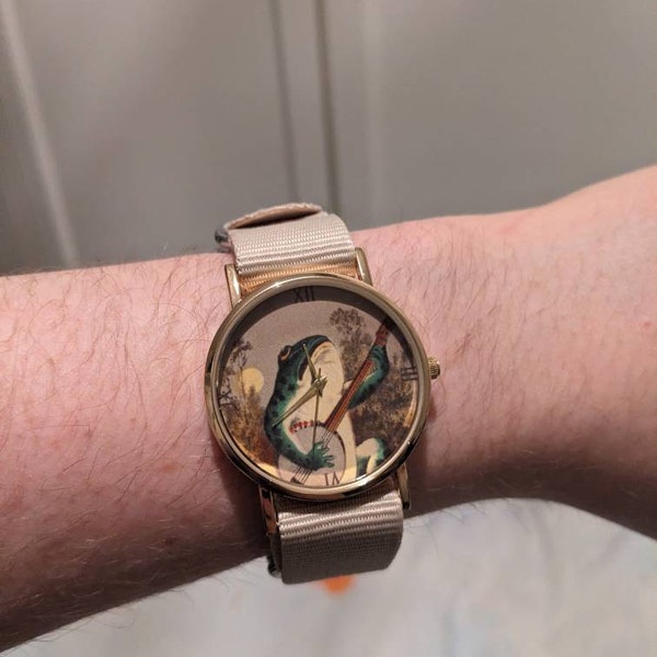 Frog Playing Guitar Leather Watch, Frog Music Ladies Watch, Unisex ...