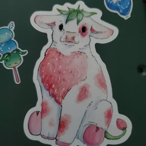 Strawberry Cow Sticker - Etsy