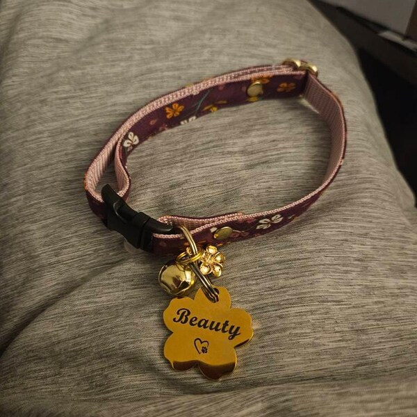 Cat Tag - Custom Dog Tag - Cat Id Tag - Sakura Pendant Cat Collar Tag ...